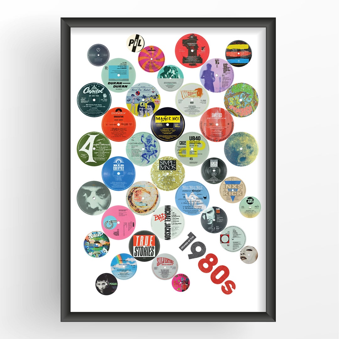 Sounds of the 1980s Poster, Featuring 38 Original Vinyl Record Labels ...