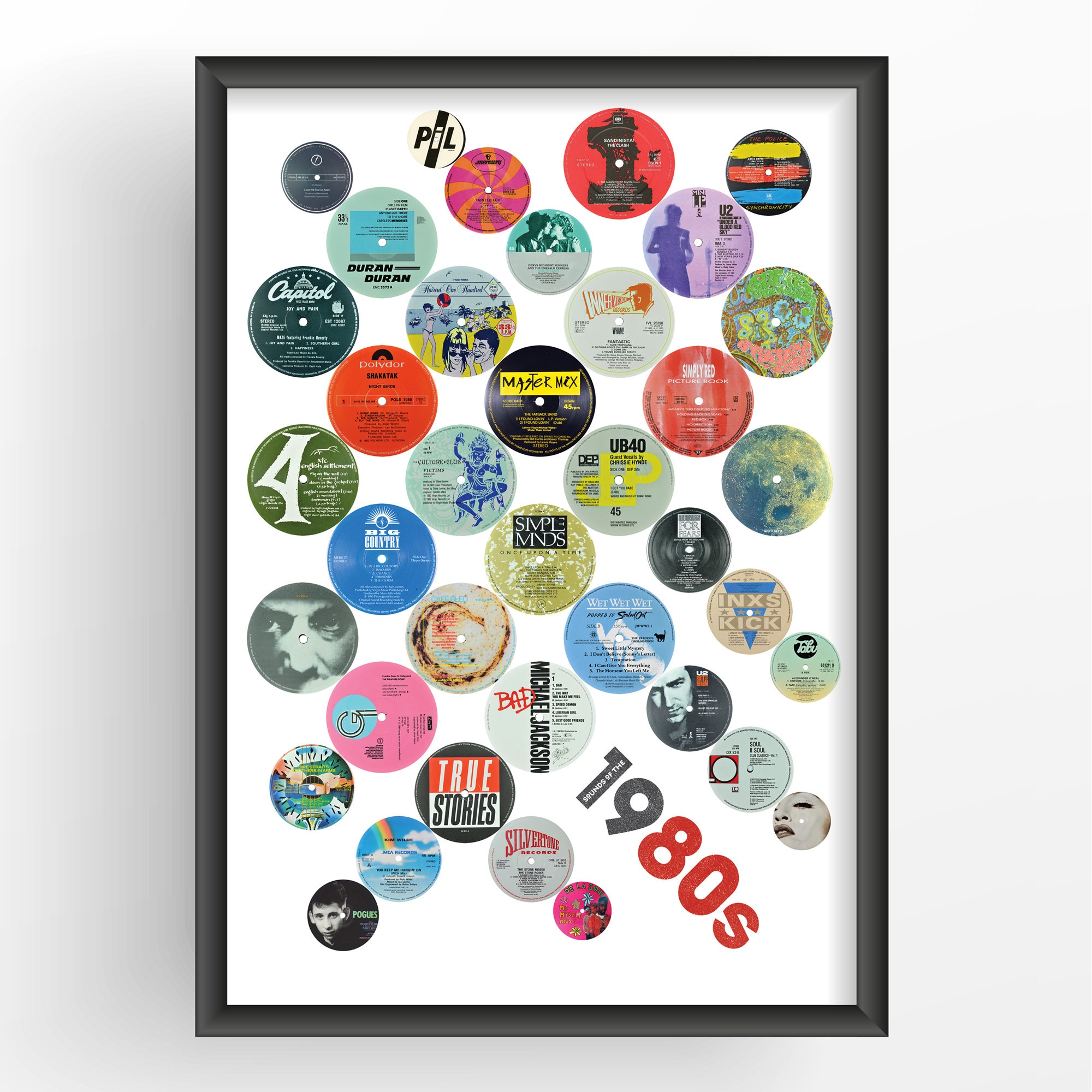 Sounds of the 1980s Poster, Featuring 38 Original Vinyl Record Labels ...
