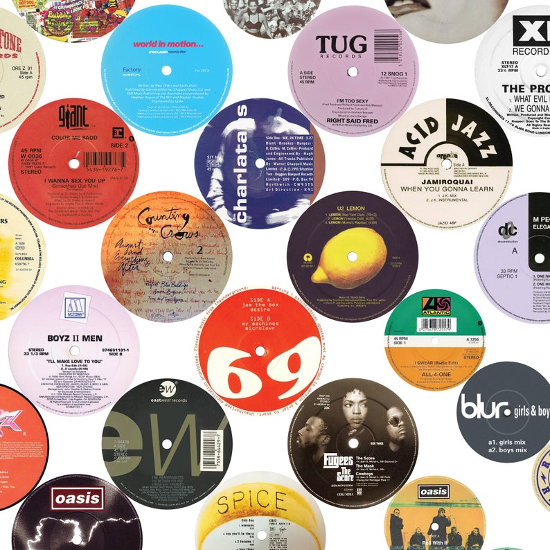 Sounds of the 1990s Poster, Featuring 38 Original Vinyl Record Labels ...