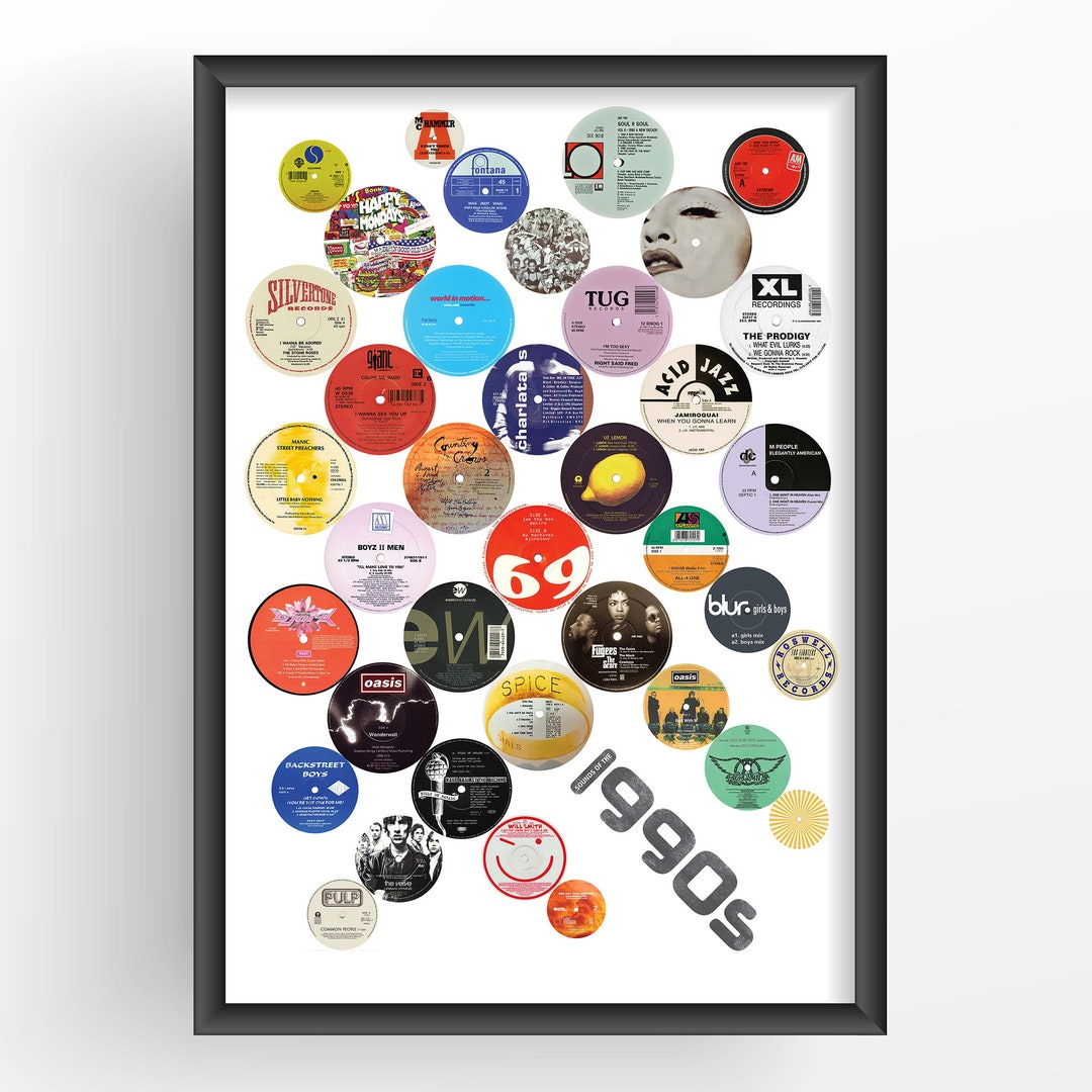 Sounds of the 1990s Poster, Featuring 38 Original Vinyl Record Labels ...