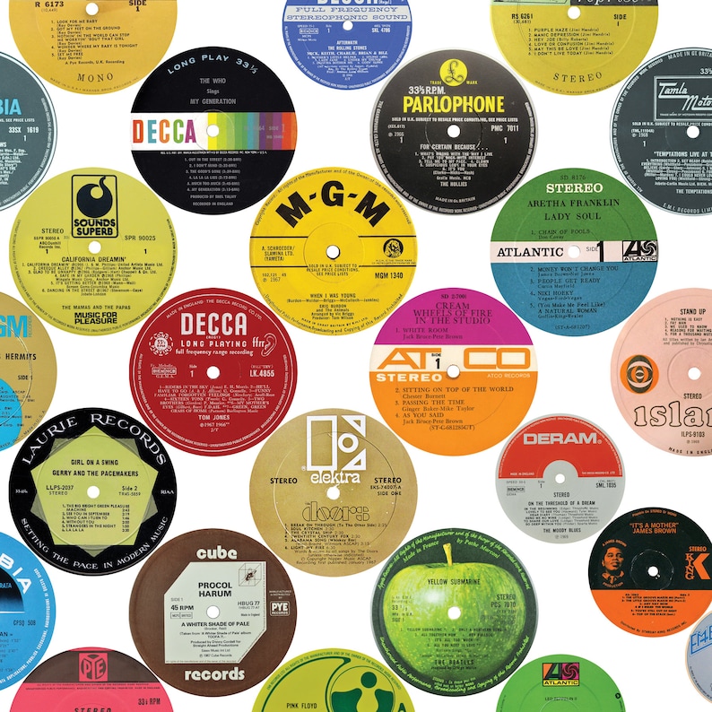 Sounds of the 1960s Poster, Featuring 38 Original Vinyl Record Labels ...