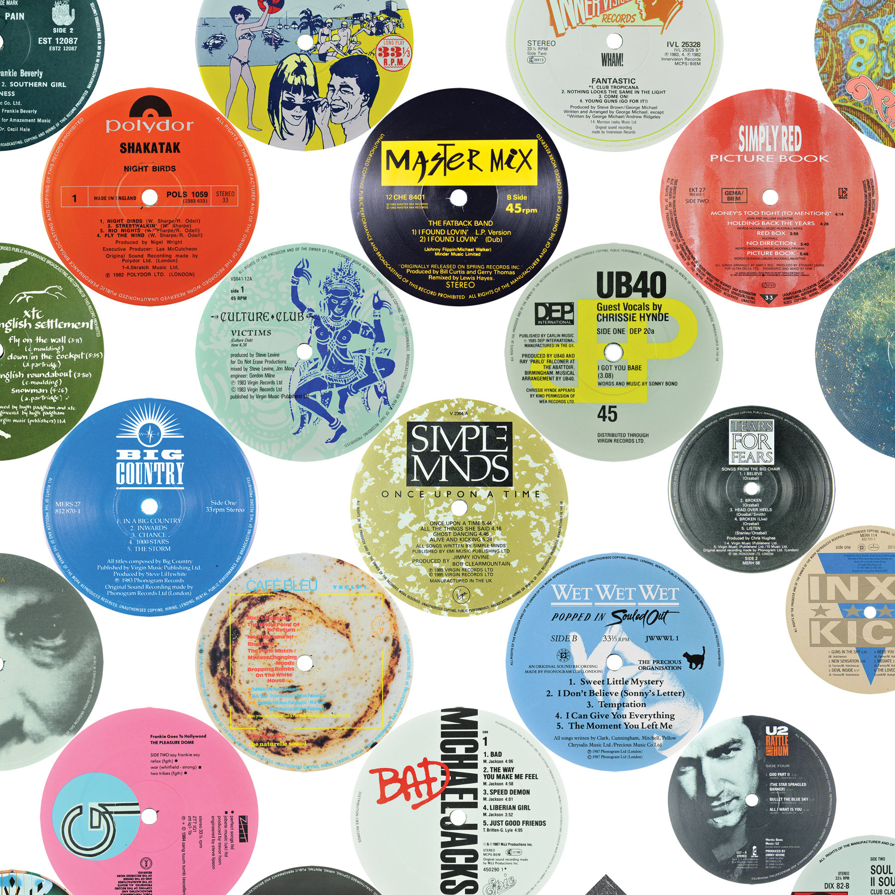 Sounds of the 1980s Poster, Featuring 38 Original Vinyl Record Labels ...