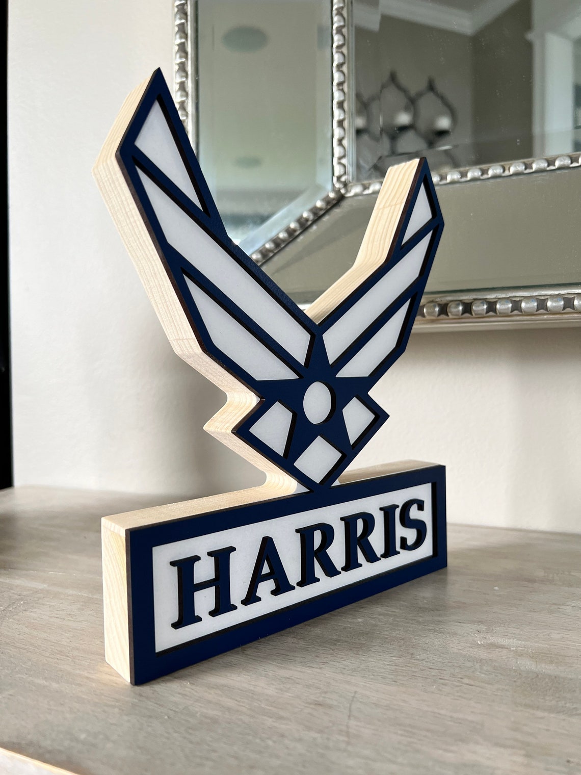 Air Force Emblem Standing Name Plate Add Last Name MOM | Etsy