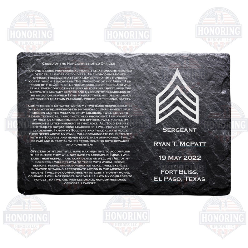 ARMY Personalized NCO Creed Engraved Slate Plate - Etsy