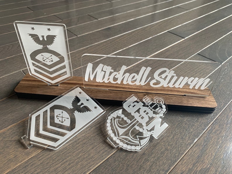 Navy Name Plate With Interchangeable Rank, Personalized USN Desk Decor ...