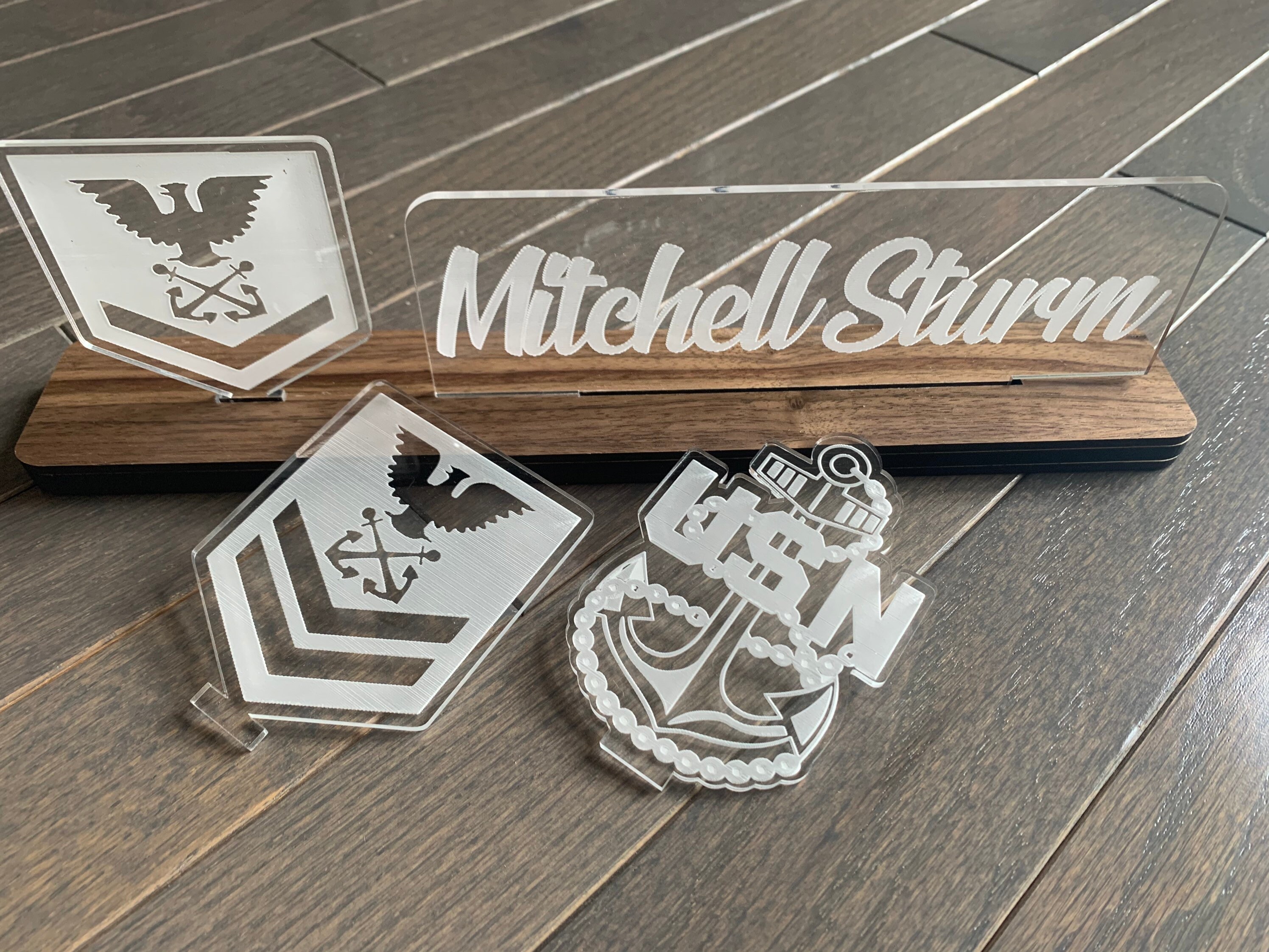 Navy Name Plate With Interchangeable Rank, Personalized USN Desk Decor ...