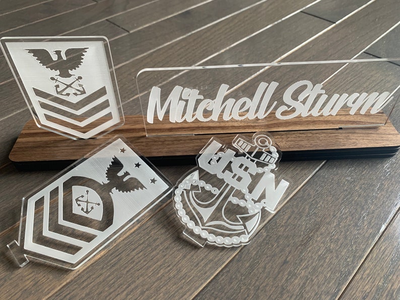 Navy Name Plate With Interchangeable Rank, Personalized USN Desk Decor ...