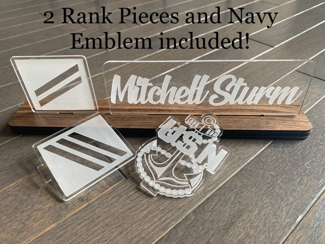 Navy Name Plate With Interchangeable Rank, Personalized USN Desk Decor ...