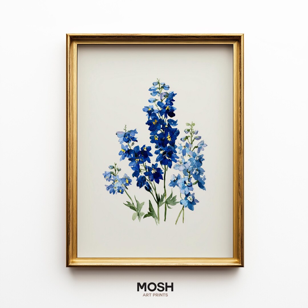Botanical Blue Delphinium Printable - Elegant Flower Art Print ...