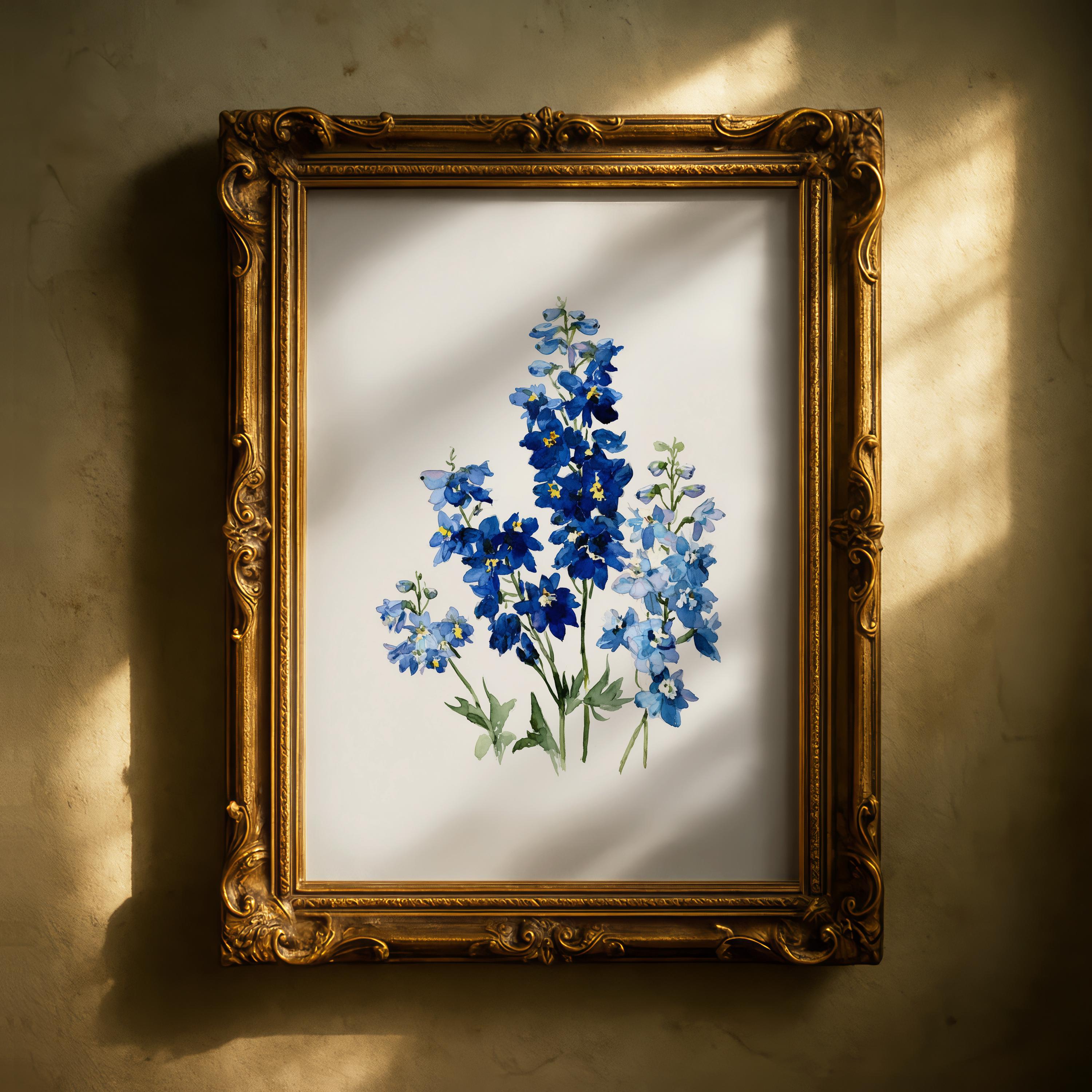 Botanical Blue Delphinium Printable - Elegant Flower Art Print ...