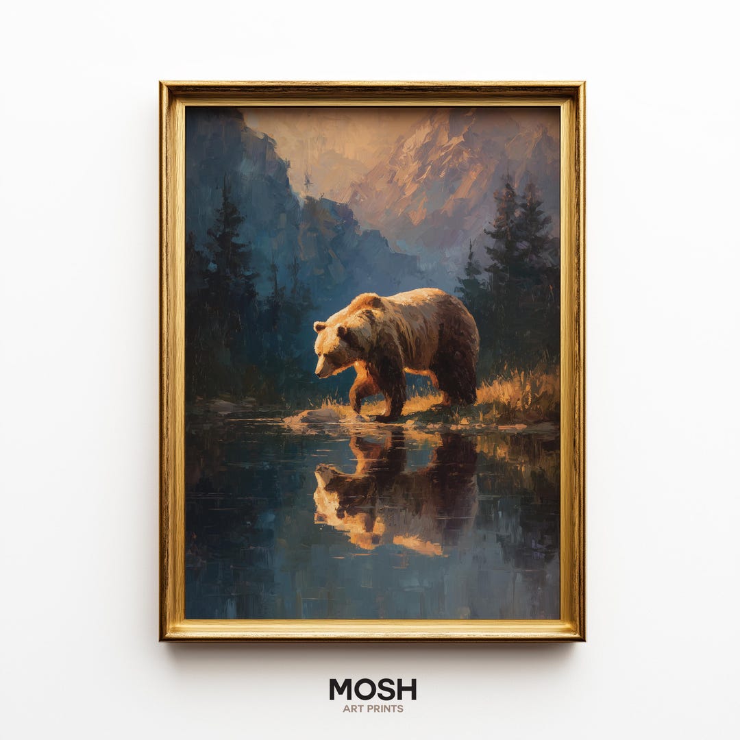 Kodiak Bear Painting: Rustic Mountain Lake Wildlife Art (digital ...