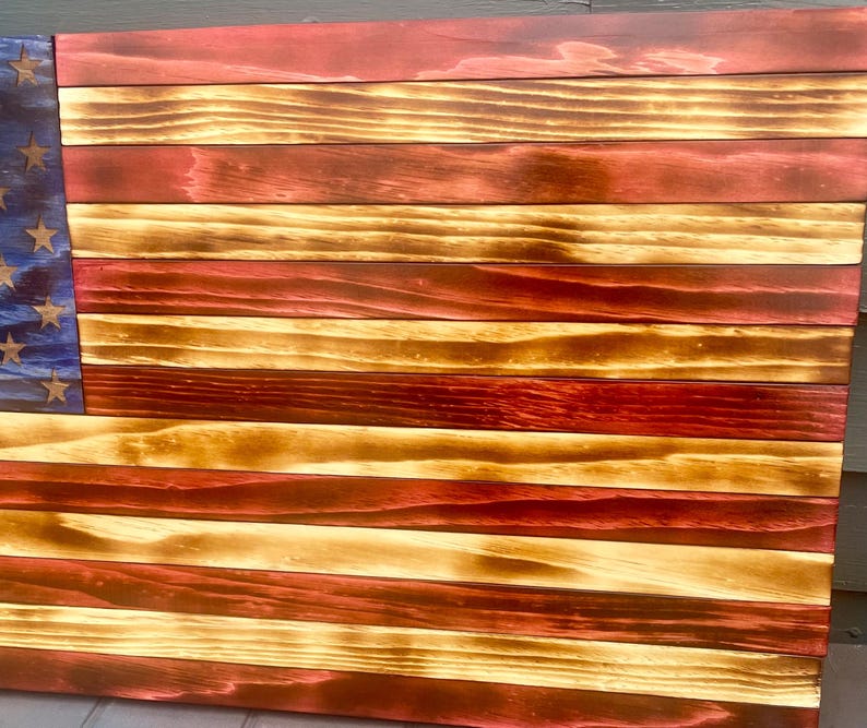 Stained and Wood Burned American Flag - Etsy