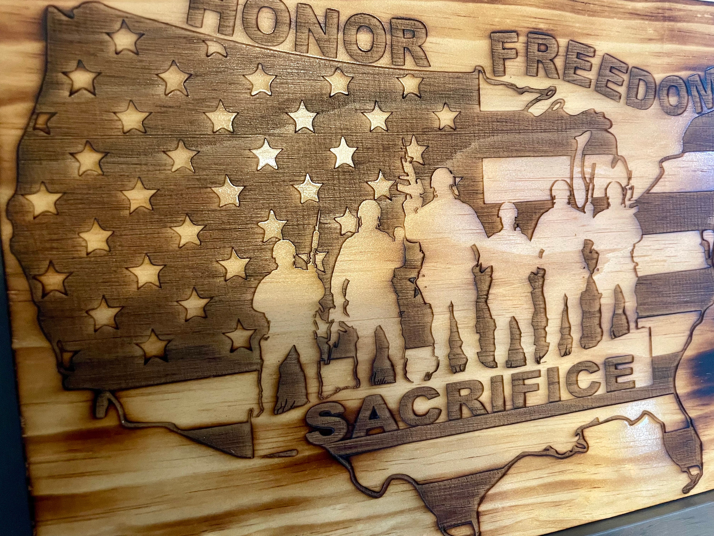 Soldier Honor, Freedom, Sacrifice Sign, Laser Engraved Sign, Wood ...