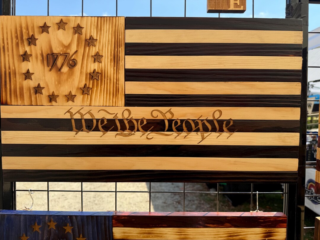 1776 We the People Flag, Laser Engraved Flag, Rustic Flag, Wood Burned ...
