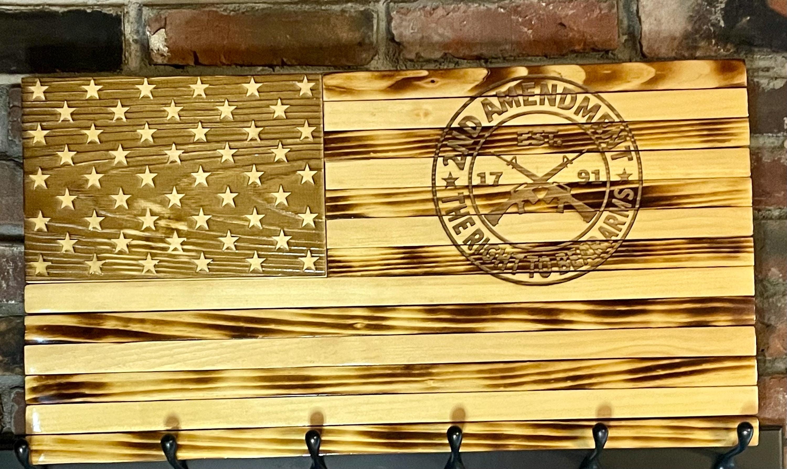 2nd Amendment Wood Burned American Flag, Laser Engraved Flag, Rustic ...