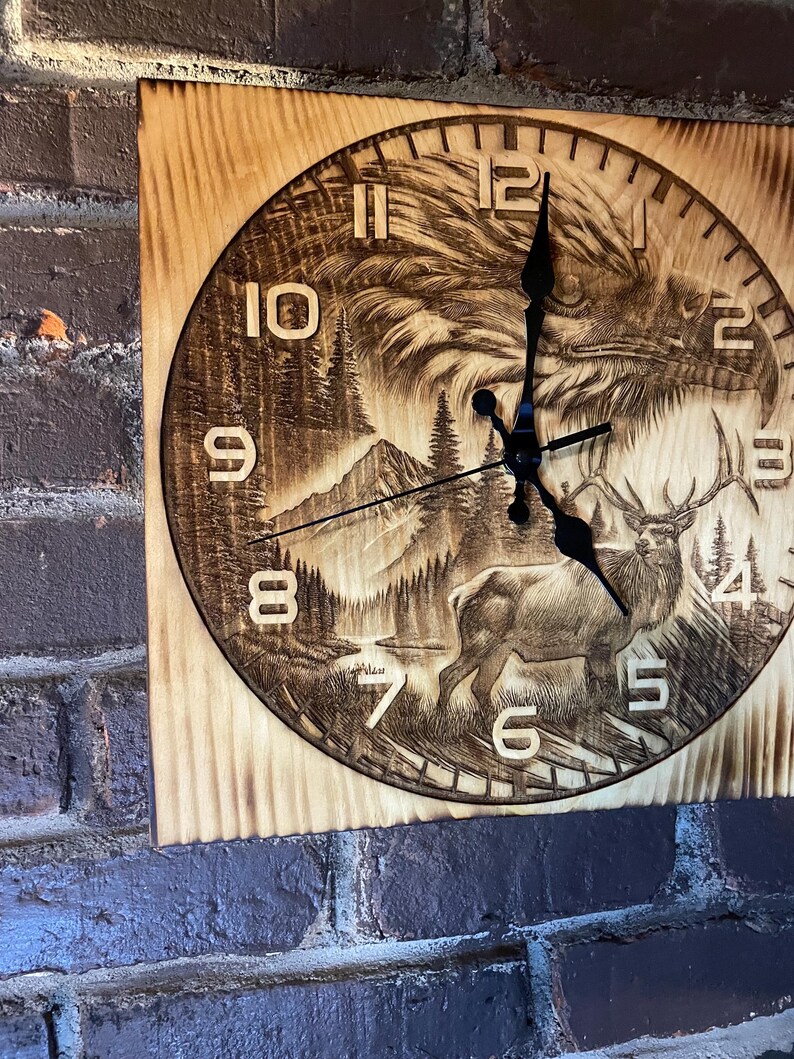 Wooden Laser Engraved Clock, Rustic Wooden Clock, 3D Engraved Clock - Etsy