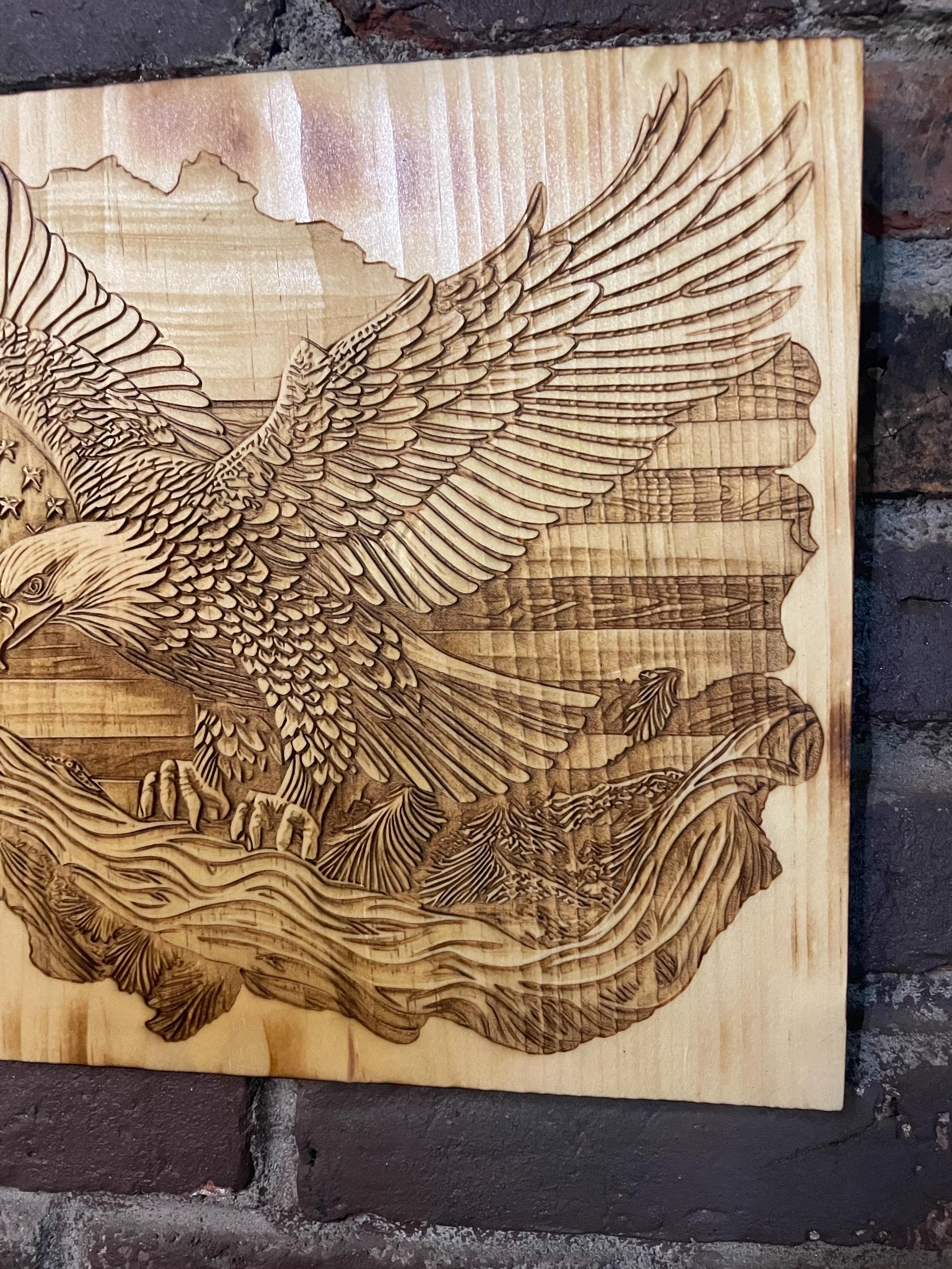 3D Laser Engraved Eagle on Branch Sign, Patriotic Laser Engraved Sign ...