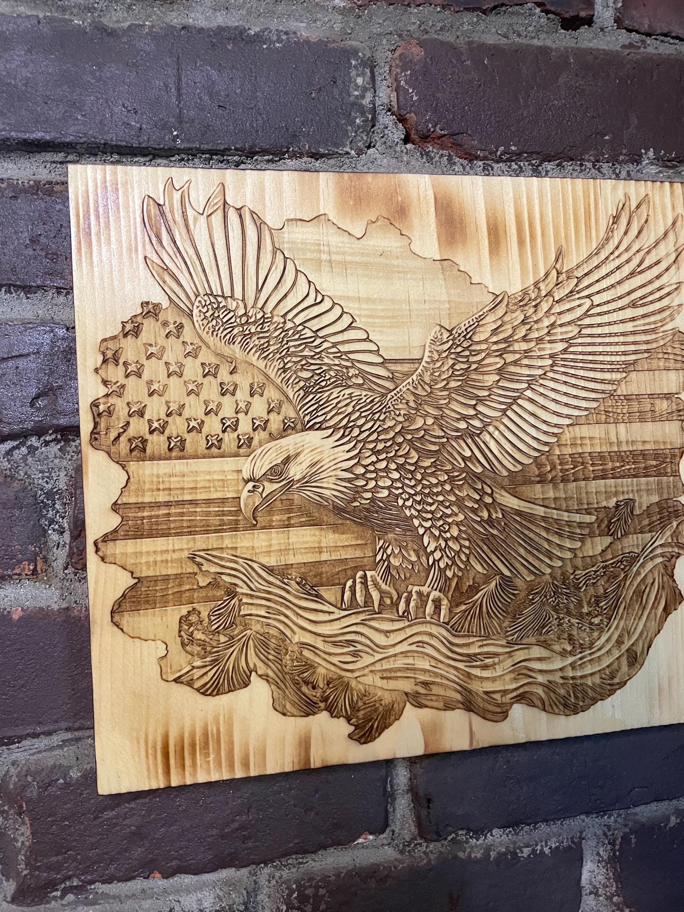 3D Laser Engraved Eagle on Branch Sign, Patriotic Laser Engraved Sign ...