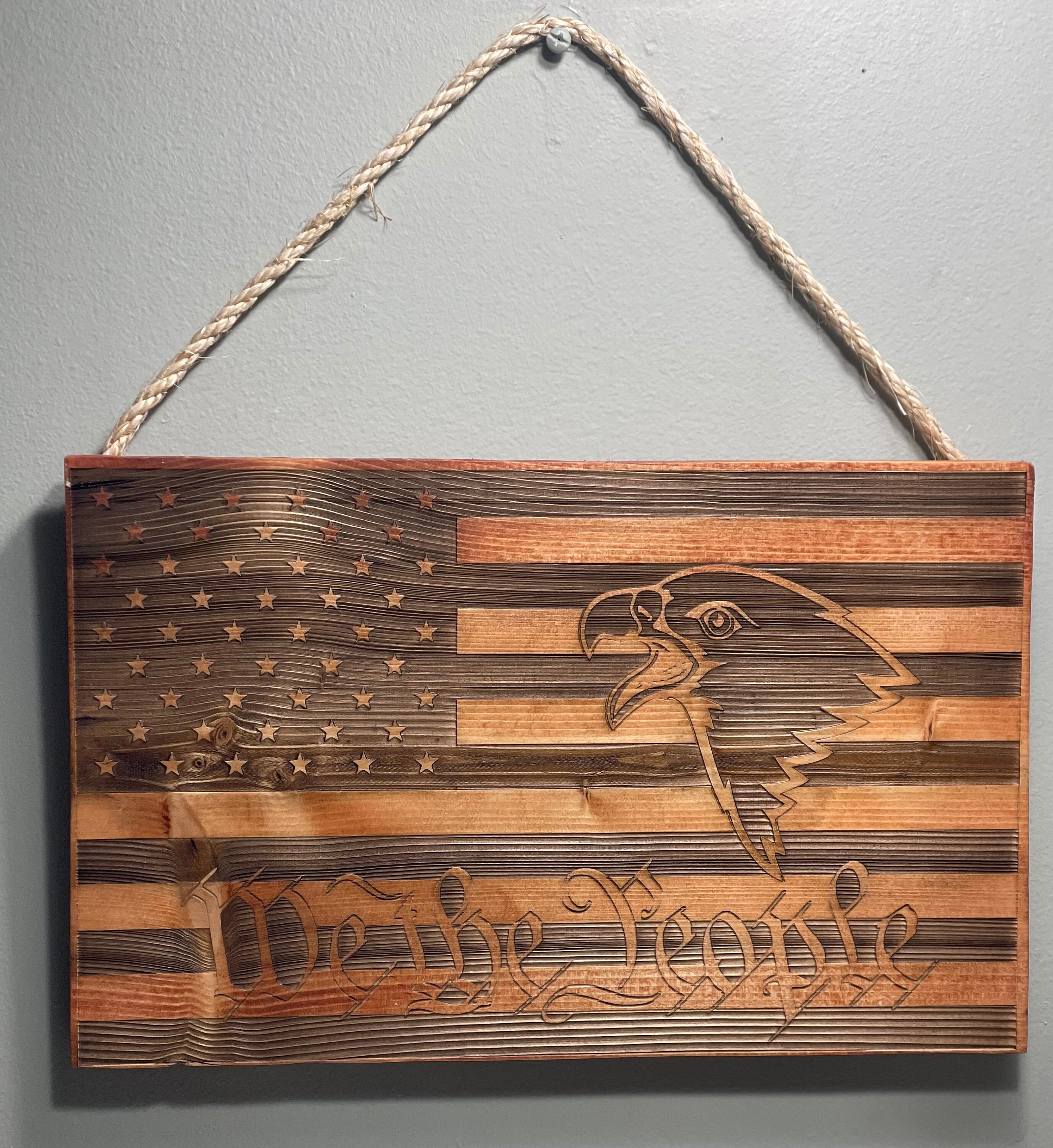 Laser Engraved “we the People” Wooden Sign, With Eagle and American ...