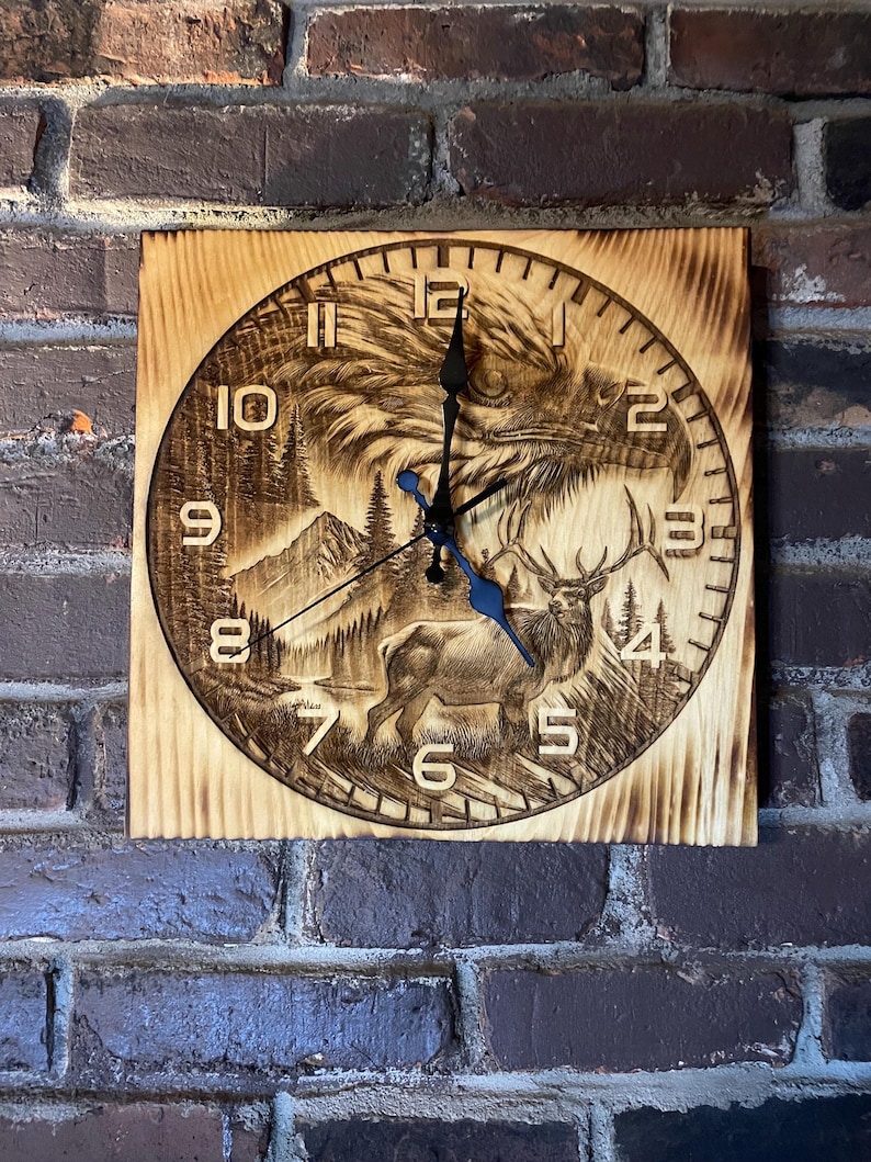 Wooden Laser Engraved Clock, Rustic Wooden Clock, 3D Engraved Clock - Etsy
