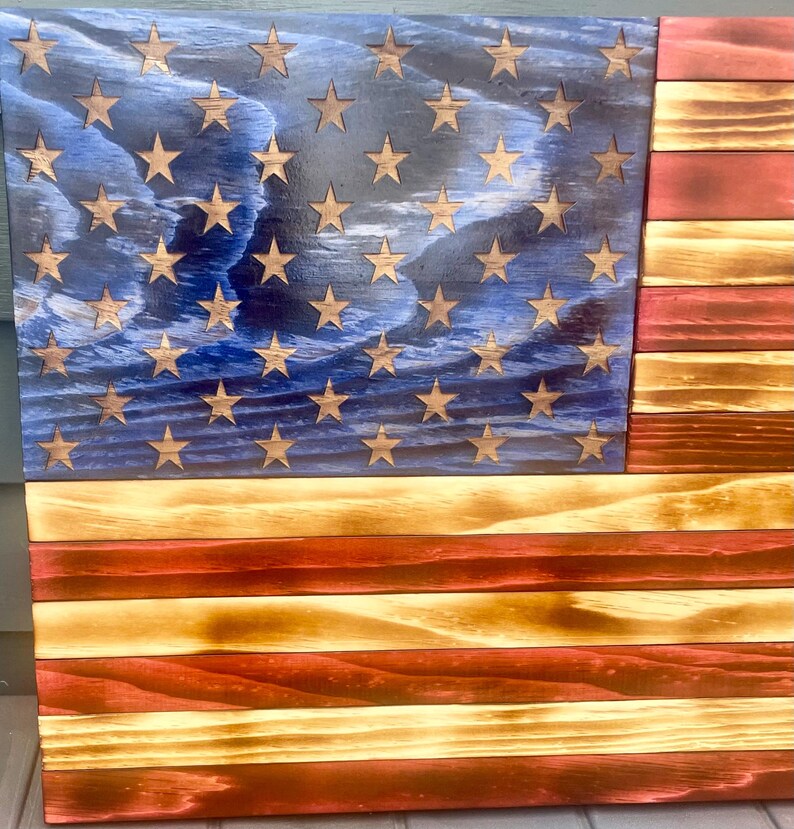 Stained and Wood Burned American Flag - Etsy