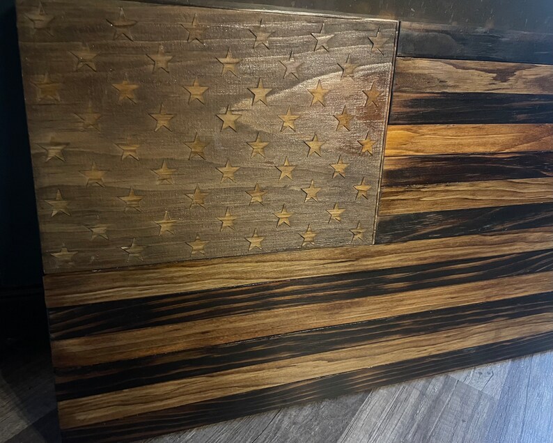 Stained Wood Burned American Flag, Laser Engraved Flag, Rustic Flag - Etsy