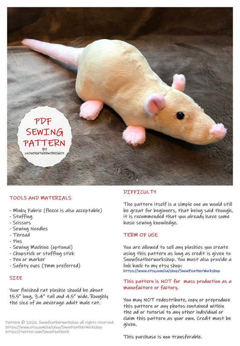 Rat Sewing Pattern PDF Sewing Tutorial and Pattern - Etsy