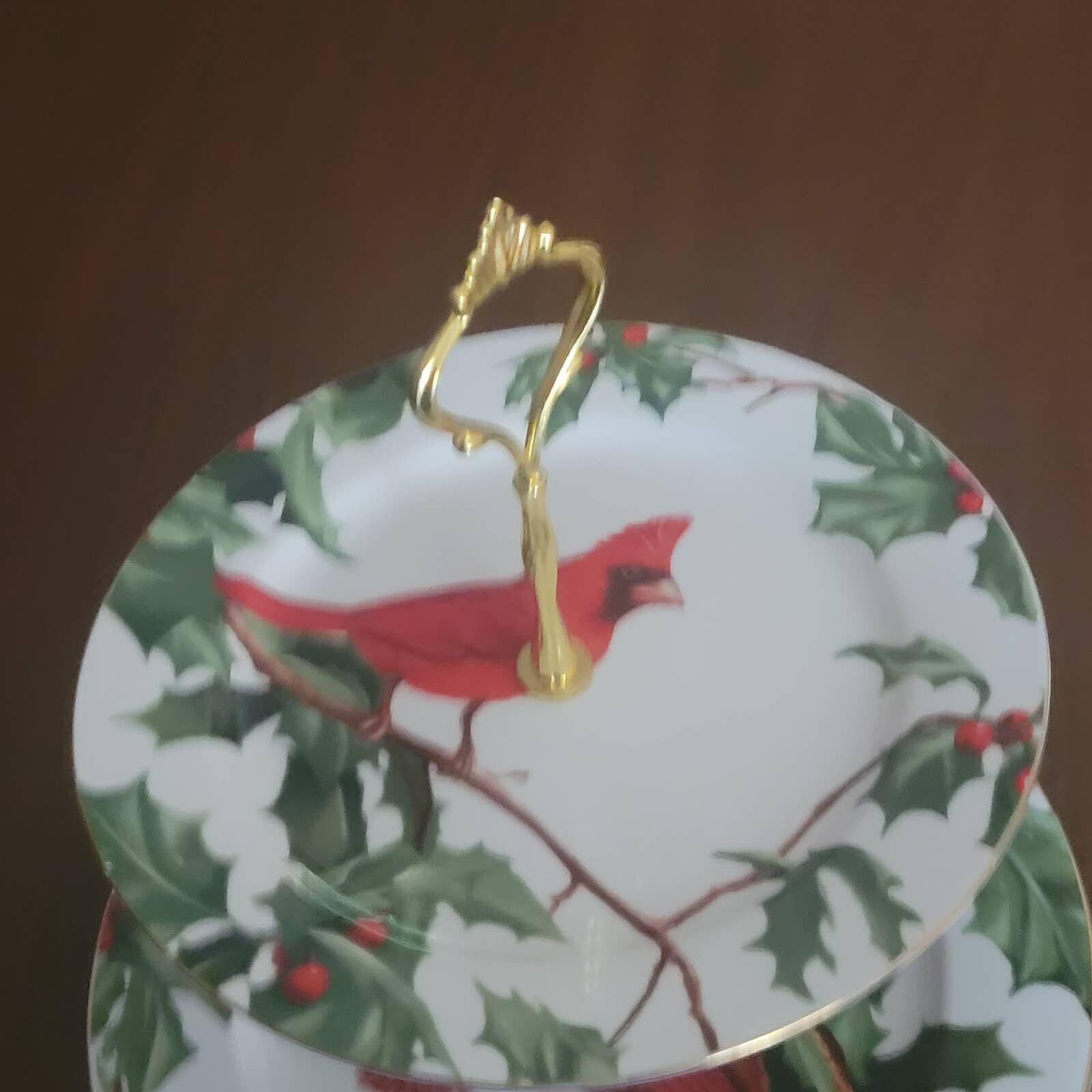 Grace Tea Ware 2-tier Porcelain Serving Platter Red Cardinal Christmas ...