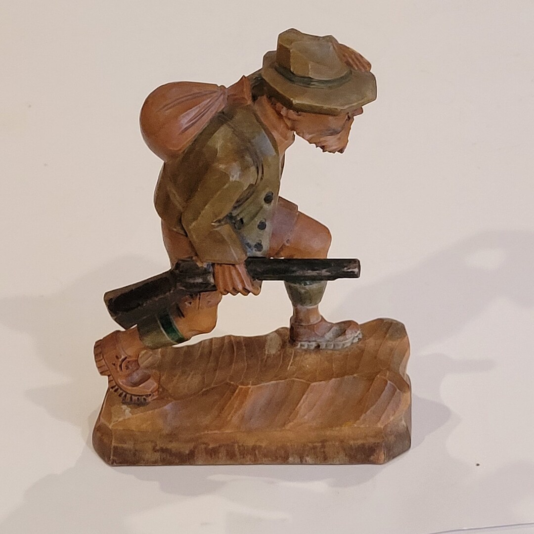 Vintage German Folk Art Black Forrest Carved Wooden Hunter Figurine - Etsy