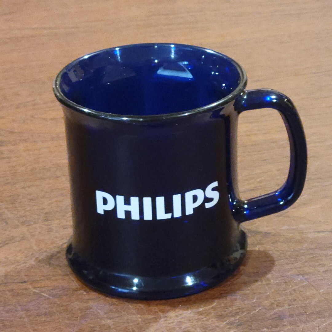 Vintage Cobalt Blue Glass Coffee Mug Cup Made in USA PHILLIPS LOGO - Etsy