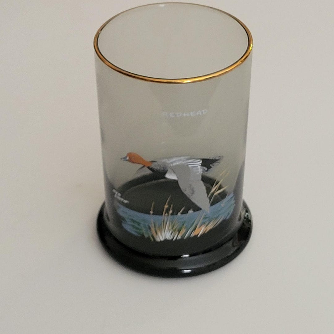 Vintage Ned Smith Redhead Duck Mallard Lowball Rocks Smoke Whiskey ...