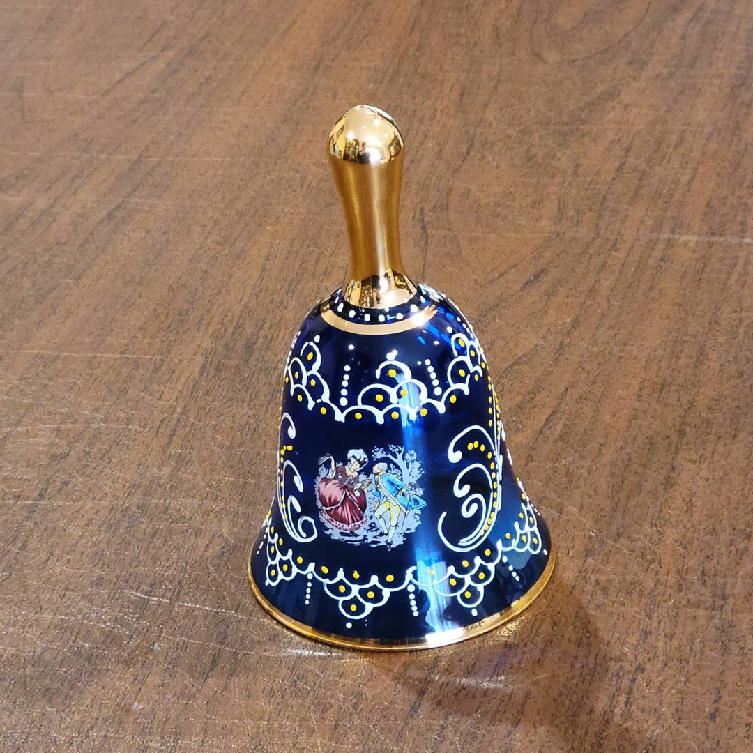 Vintage Art Glass KB Made in Italy Cobalt White & Gold Glass Bell - Etsy