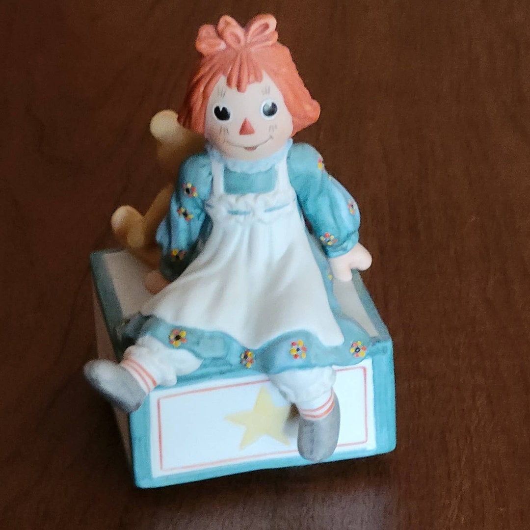 Vintage Schmid 1982 Raggedy Ann & Teddy Bear Rotating Music Box ...