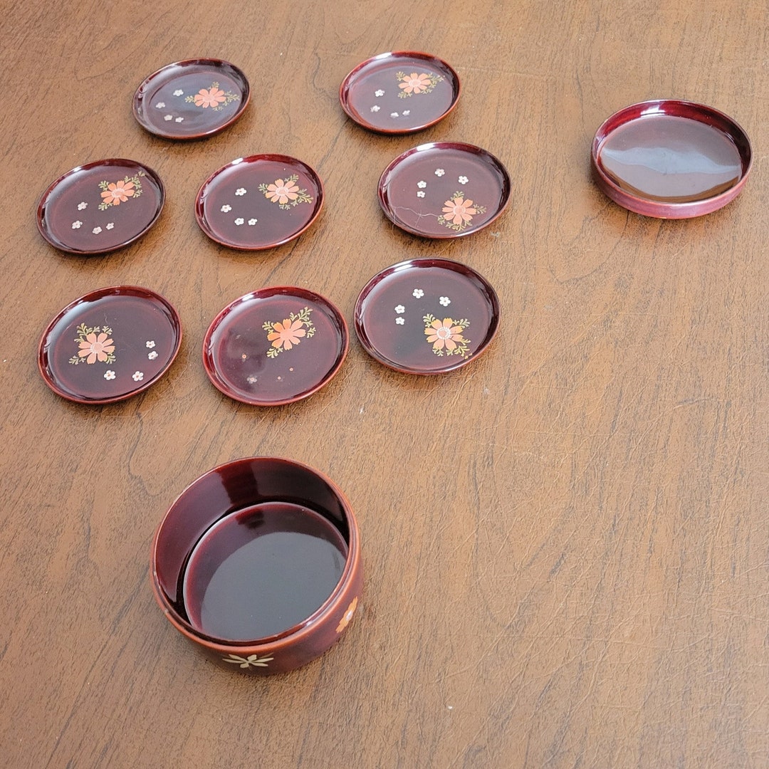 Vintage Maruni Occupied Japan Red Lacquerware Hand Made Coaster Set With Box - Etsy