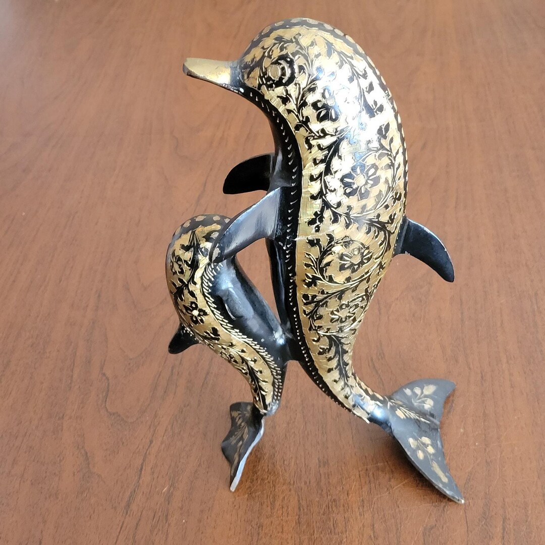 Vintage Engraved Brass Metal Dolphins Figurine Sculpture - Etsy