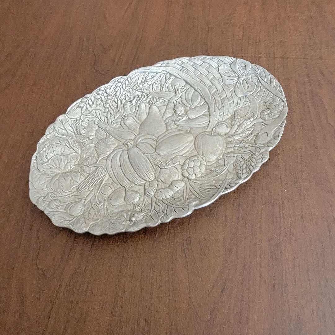 Vintage Arthur Court Cornucopia Serving Tray Oval Aluminum Pumpkin ...