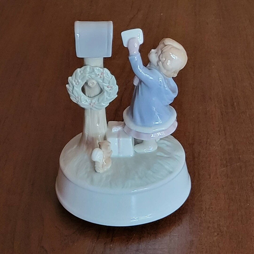 Vintage Roman Rotating Music Box Figurine Christmas Letter to Santa ...