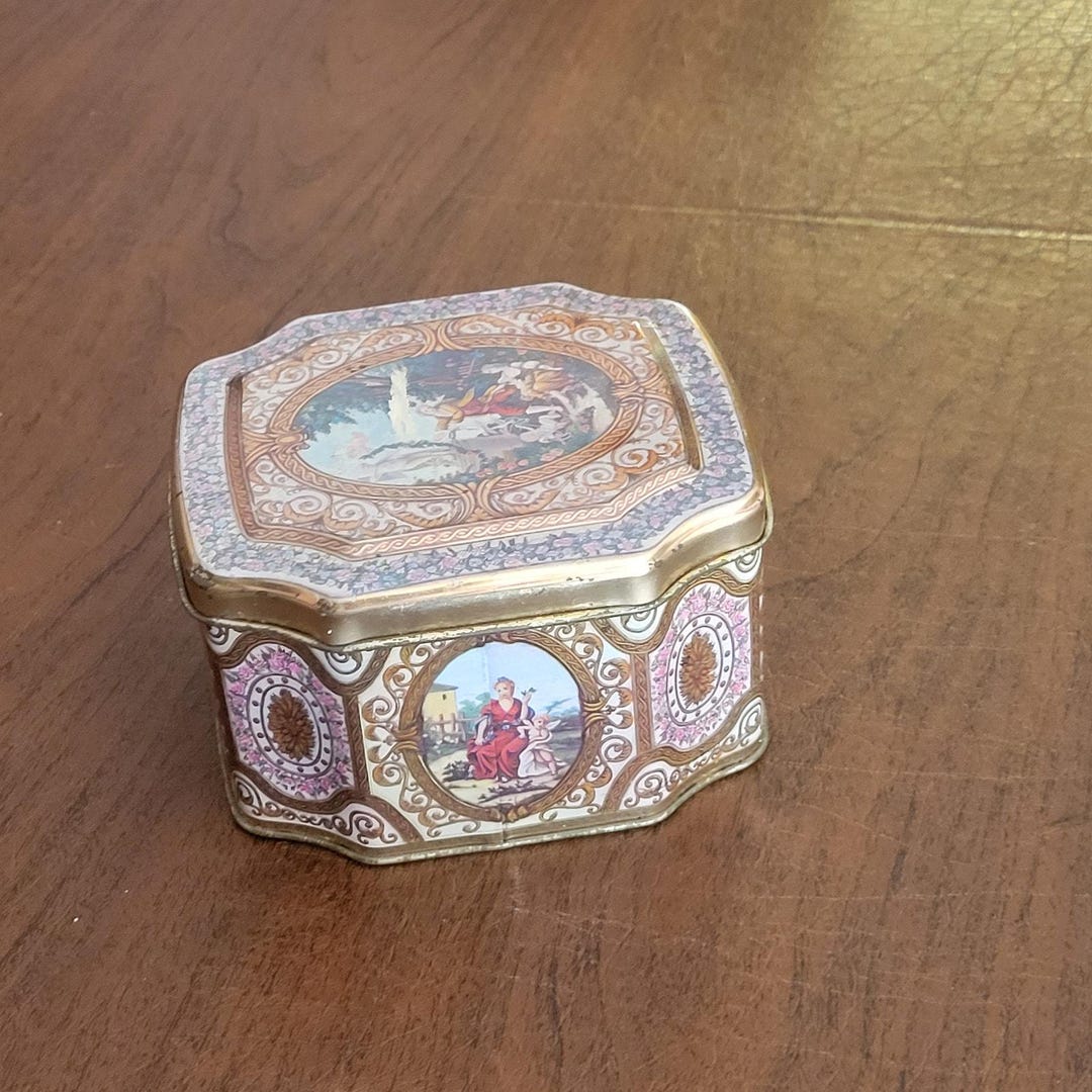 Vintage Meister Brazil Decorative Metal Tin Lidded Box Lady With a ...