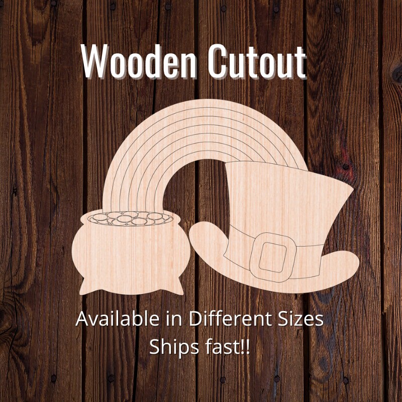 Pot of Gold With Rainbow and Leprechaun Hat Wood Cutout Laser - Etsy