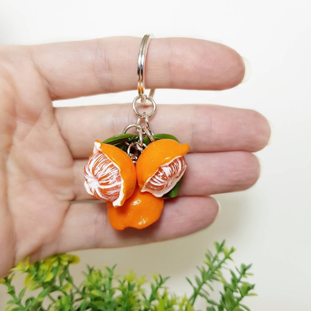 Mandarin Key Chain From Polymer Clay Orange Fruit Keychain Cute Citrus ...