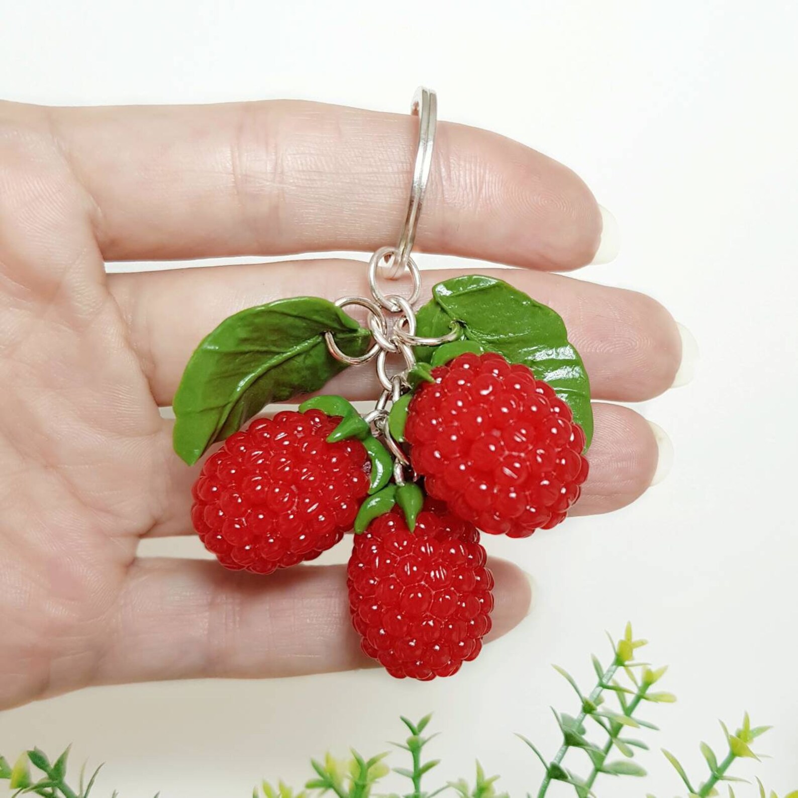 Raspberry keychain from polymer clay Berry bag charm Fruits | Etsy