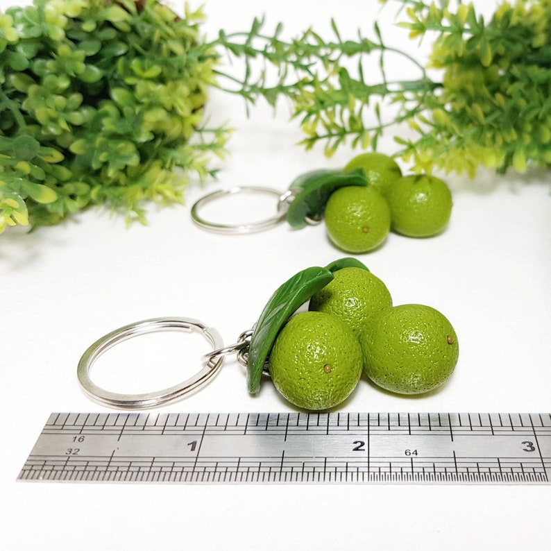 Green Lime Keychain From Polymer Clay Fruit Bag Charm Citrus Keychain ...