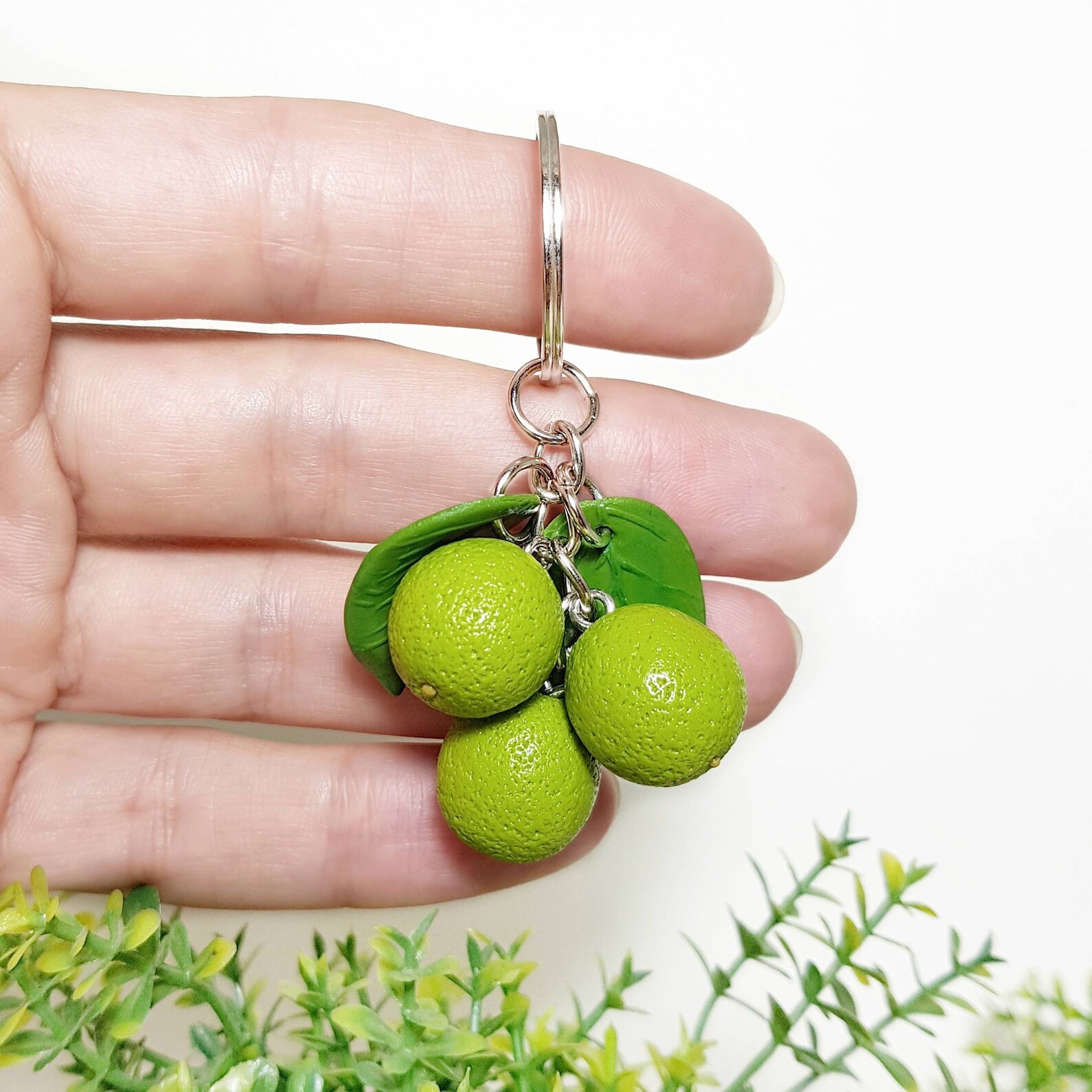 Green Lime Keychain From Polymer Clay Fruit Bag Charm Citrus Keychain ...