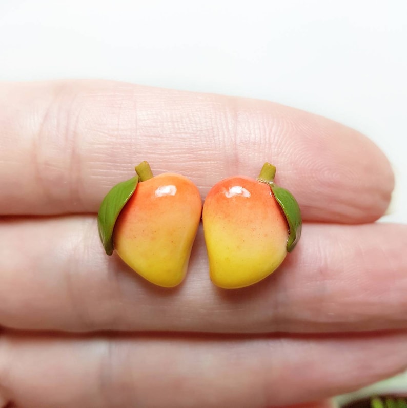 Miniature Mango Stud Earrings From Polymer Clay Fruit Slice | Etsy Miniature Mango Stud Earrings From Polymer Clay Fruit Slice | Etsy