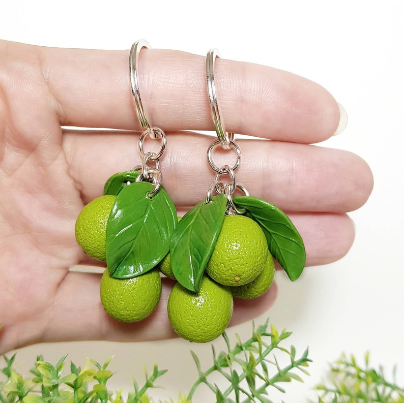 Green Lime Keychain From Polymer Clay Fruit Bag Charm Citrus Keychain ...