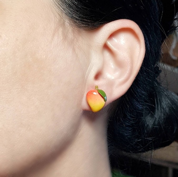 Mango Stud Earrings From Polymer Clay Cute Fruit Earrings - Etsy