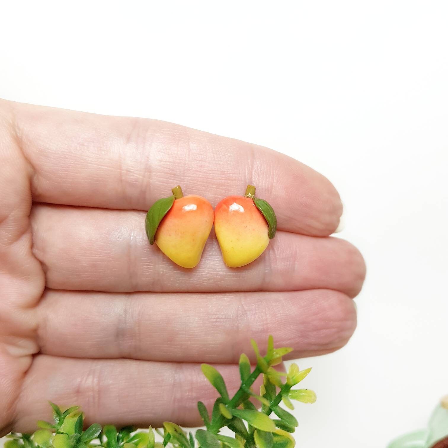 Miniature Mango Stud Earrings From Polymer Clay Fruit Slice | Etsy