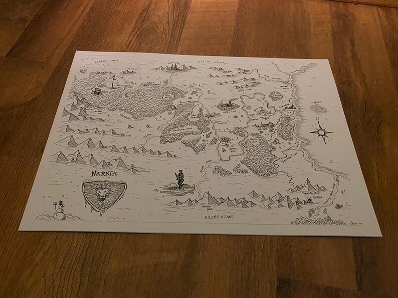 Mapa de Narnia, Mapa de fantasía, Impresión de arte, El león, la bruja ...
