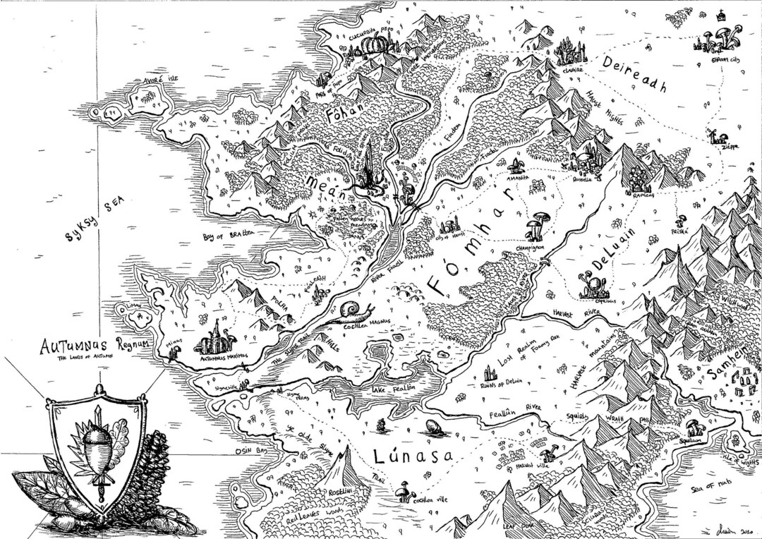 Fantasy Map of Autumnus Regum - Lands of Autumn, Art Print ...