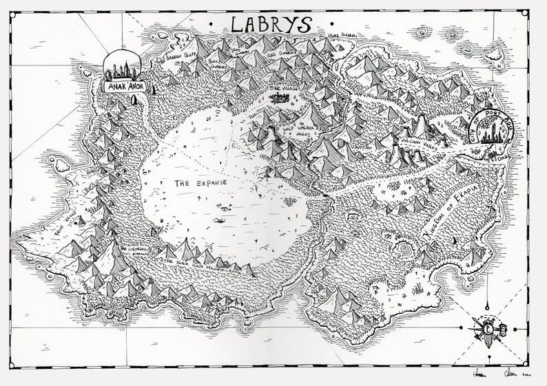 Map of Labrys, Loners, DB Bray, Art Print, Book Map, Cartography ...
